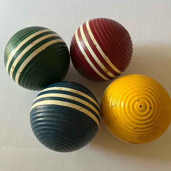 Other | Vintage Mcm Croquet Wood Game Balls Vintage Ribbed Wooden Balls ...